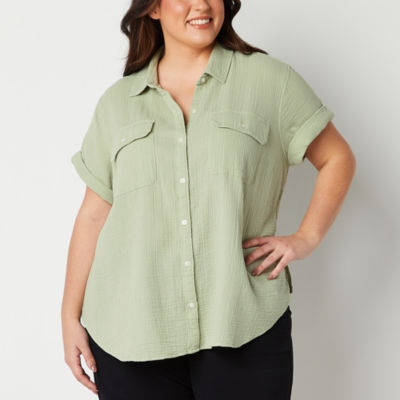 a.n.a Plus Womens Short Sleeve Regular Fit Button-Down Shirt