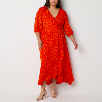 Danny & Nicole Womens 3/4 Sleeve Tonal Maxi Dress Plus, Color ...