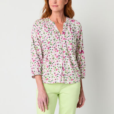 St. John's Bay Womens 3/4 Sleeve Blouse - JCPenney