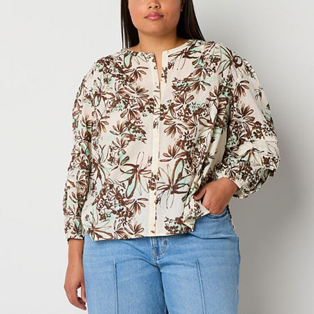Click here for a.n.a Womens Plus Split Crew Neck Long Sleeve Blou... prices
