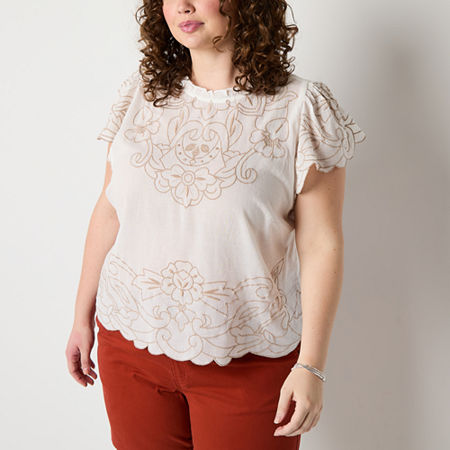 Click here for a.n.a Womens Plus Crew Neck Short Sleeve Embroider... prices