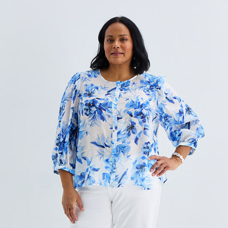 Click here for Liz Claiborne Womens Plus Scoop Neck 3/4 Sleeve Bl... prices