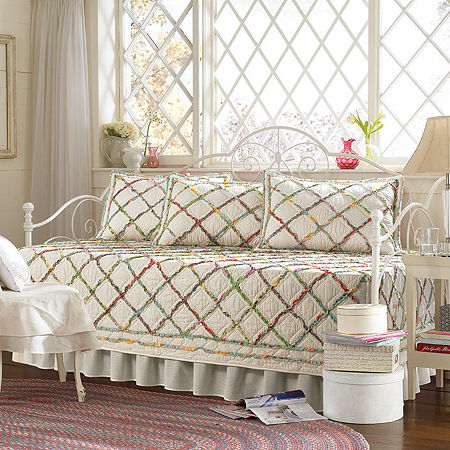 Laura Ashley Ruffle Garden Appliqued Diamond Cotton Sham  Standard - Cream Multi