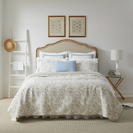 Laura Ashley Amberley Cotton Reversible 3-Pc. Quilt Set  Full/Queen - Beige