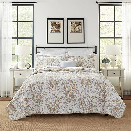 Laura Ashley Bedford Cotton Reversible 3-Pc. Quilt Set  King - Mocha