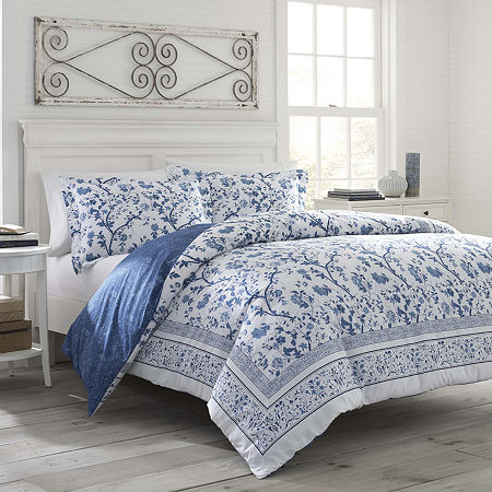 Laura Ashley Charlotte Cotton Reversible 4 Piece Comforter Set  King - China Blue