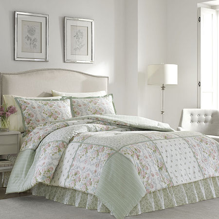 Laura Ashley Harper Cotton Reversible 4 Piece Comforter Set  King - Bright Green