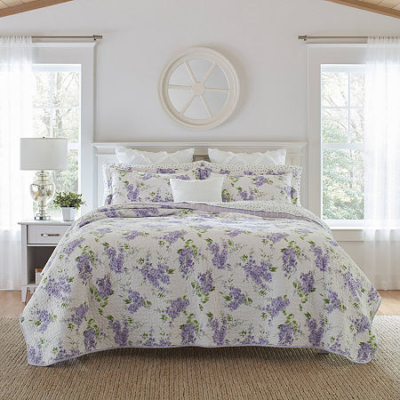 Laura Ashley Keighley Cotton Reversible 2 Piece Quilt Set  Twin - Pastel Purple
