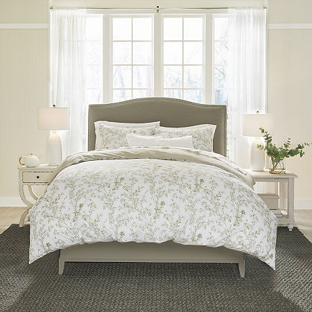 Laura Ashley Lindy Cotton Reversible 3-Pc. Duvet Cover Set  King - Light Green