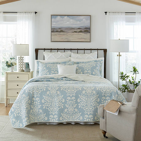 Laura Ashley Rowland Cotton Reversible 2 Piece Quilt Set  Twin - Breeze Blue