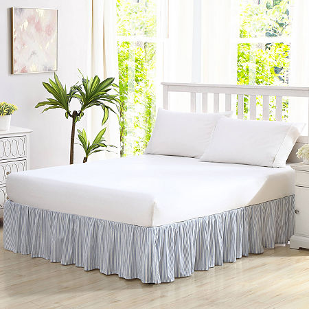 Laura Ashley Ticking Stripe Ruffled Bedskirt  Twin - Blue
