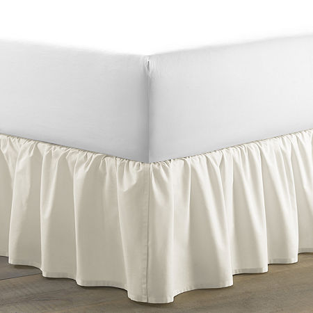 Laura Ashley Solid Ruffled Cotton Bedskirt  Full - Beige