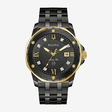 Mens Bulova Marine Star Black Bracelet Watch - 98D176