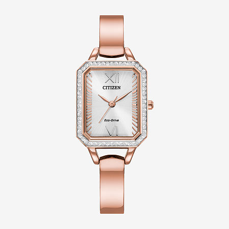 Citizen Eco-Drive Womens Crystal Rose Gold-Tone Stainless Steel Bangle Watch 23mm - Pink Gold-tone