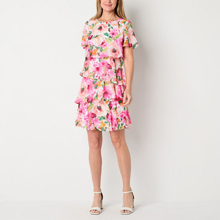 Jessica Howard Womens Short Sleeve Floral Shift Dress  Medium  Pink