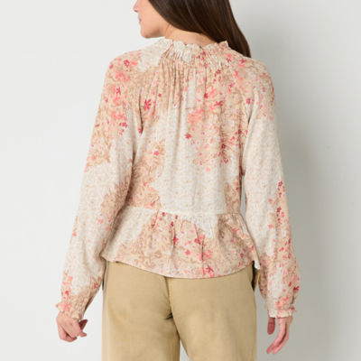 Frye and Co. Womens Split Crew Neck Long Sleeve Peplum Top, Color: Sea ...