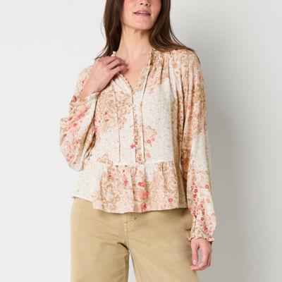 Frye and Co. Womens Split Crew Neck Long Sleeve Peplum Top, Color: Sea ...