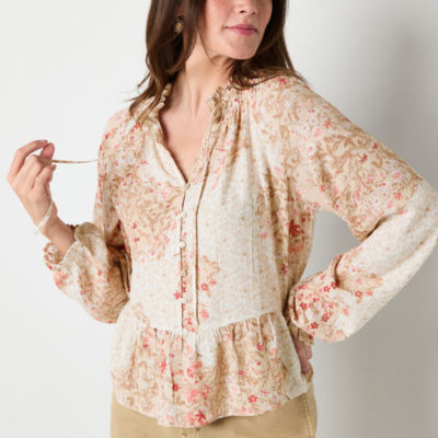 Frye and Co. Womens Split Crew Neck Long Sleeve Peplum Top, Color: Sea ...