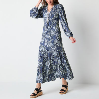 Frye and Co. Womens Long Sleeve Maxi Dress, Color: Gray Blue Combo ...