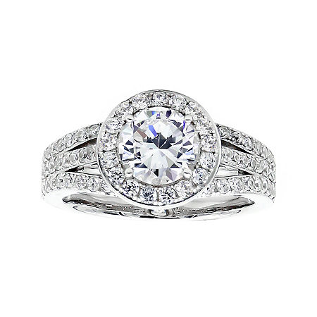 Click here for DiamonArt Cubic Zirconia Sterling Silver Halo Ring... prices