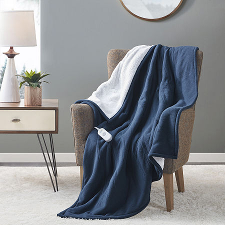 Serta Electric Reversible Fleece to Sherpa Throw  50 x 60 - Blue