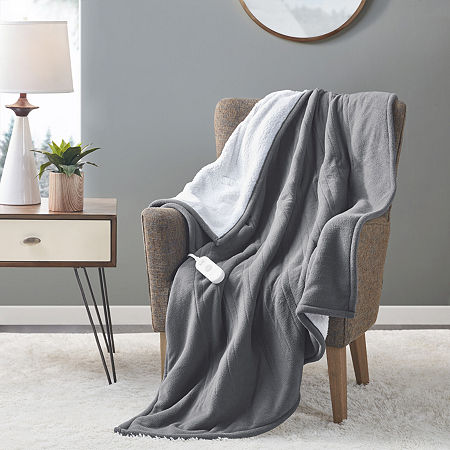 Serta Electric Reversible Fleece to Sherpa Throw  50 x 60 - Dark Gray