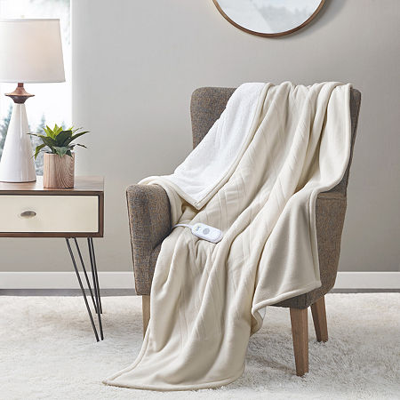 Serta Electric Reversible Fleece to Sherpa Throw  50 x 60 - Tan