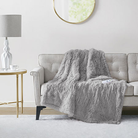 Serta Shaggy Electric Faux-Fur Throw  50 x 60 - Gray