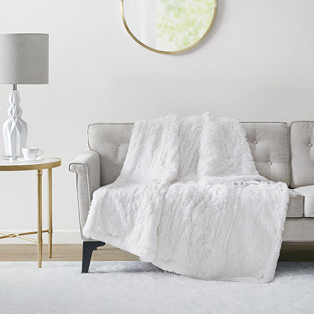 Serta Shaggy Electric Faux-Fur Throw  50 x 60 - Natural