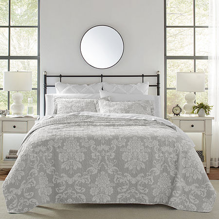 Laura Ashley Venetia Cotton Reversible 3-Pc. Quilt Set  King - Grey