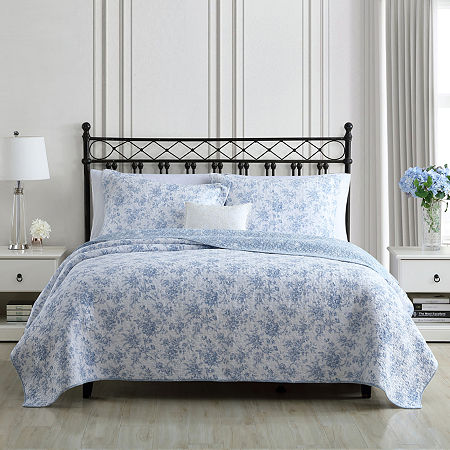 Laura Ashley Walled Garden Reversible 2 Piece Quilt Set  Twin - Blue