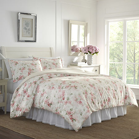 Laura Ashley Wisteria Velour Comforter Set  Full/Queen - Blush