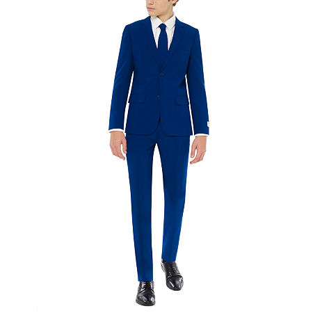 OppoSuits Teen Boys Navy Royale Slim Fit Solid Suit Including Blazer  Pants and Clip-On-Tie - Blue