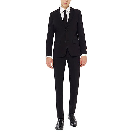 OppoSuits Big Boys Black Knight Slim Fit Solid Suit Including Blazer  Pants and Clip-On-Tie - Black