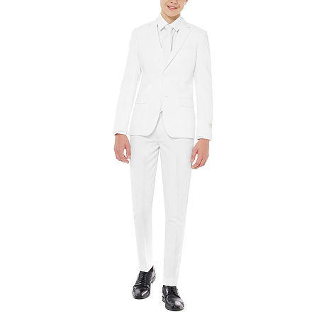 OppoSuits Teen Boys White Knight Slim Fit Solid Suit Including Blazer  Pants and Clip-On-Tie - White