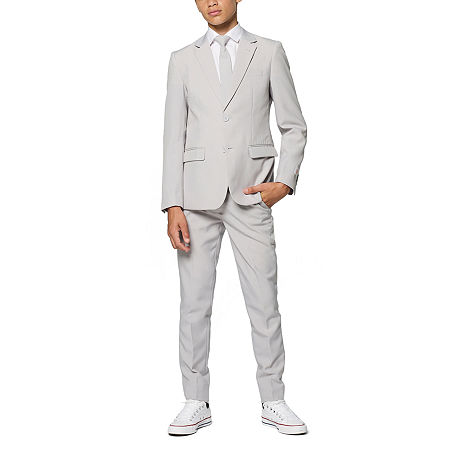 Opposuits Big Boys Groovy Grey Slim Fit Solid Suit Including Blazer  Pants and Clip-On-Tie - Grey