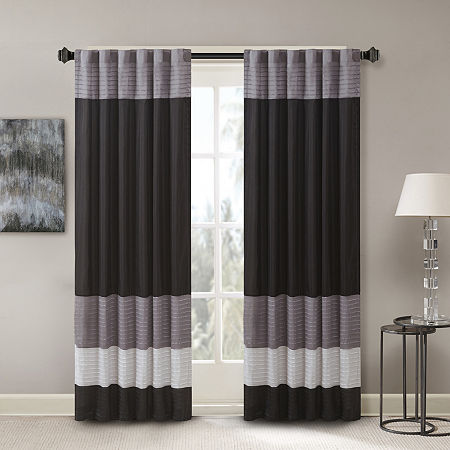Madison Park Amherst Polyoni Pintuck Curtain Panel  50W x 84L - Black