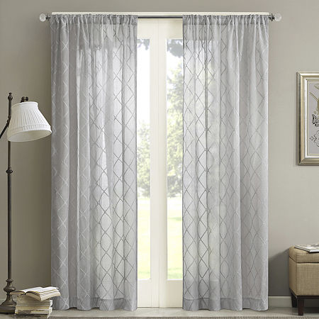 Irina Diamond Sheer Window Curtain  Grey sheer curtains 95 inches long Single Curtain  Width 50 curtains sheer for Bedroom and Living Room  Easy To Ha