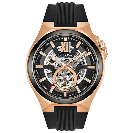 Click here for Bulova Maquina Mens Automatic Black Strap Watch 98... prices