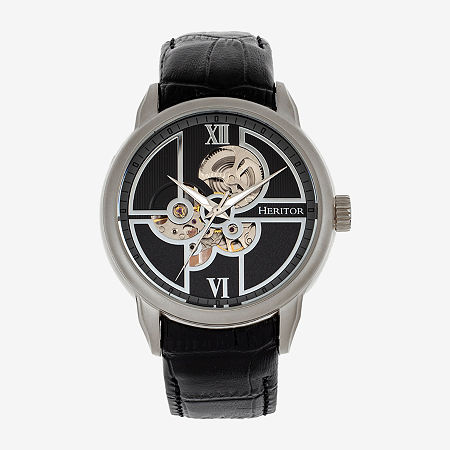 Click here for Heritor Mens Automatic Silver Tone Leather Strap W... prices