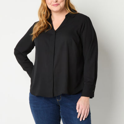 Liz Claiborne Plus Adaptive Womens Long Sleeve Adaptive Easy-on + Easy ...