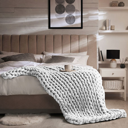 Click here for Vellux Weighted Chunky Knit Blanket  One Size  Gra... prices