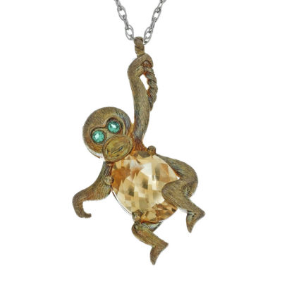 Lab-Created Citrine and Simulated Emerald Monkey Pendant Necklace ...