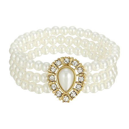Click here for 1928 Gold Tone Simulated Pearl Stretch Bracelet  O... prices