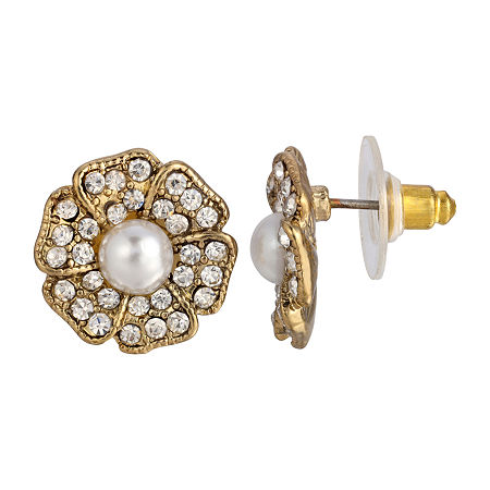 Click here for 1928 Gold Tone Simulated Pearl 18mm Flower Stud Ea... prices