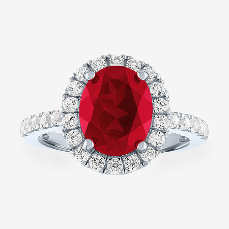 Click here for Womens Lab Created Red Ruby Sterling Silver Halo C... prices