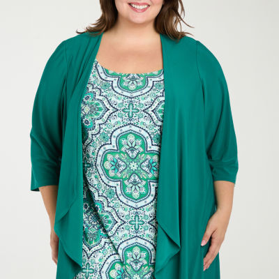 R & M Richards Womens Geometric Jacket Dress Plus, Color: Green - JCPenney