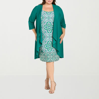 R & M Richards Womens Geometric Jacket Dress Plus, Color: Green - JCPenney