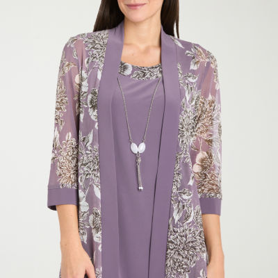 R & M Richards Womens Floral Jacket Dress With Removable Necklace ...