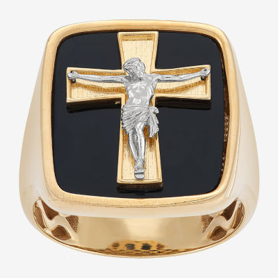 Crucifix Mens Genuine Black Onyx 10K Gold Cross Signet Ring - JCPenney